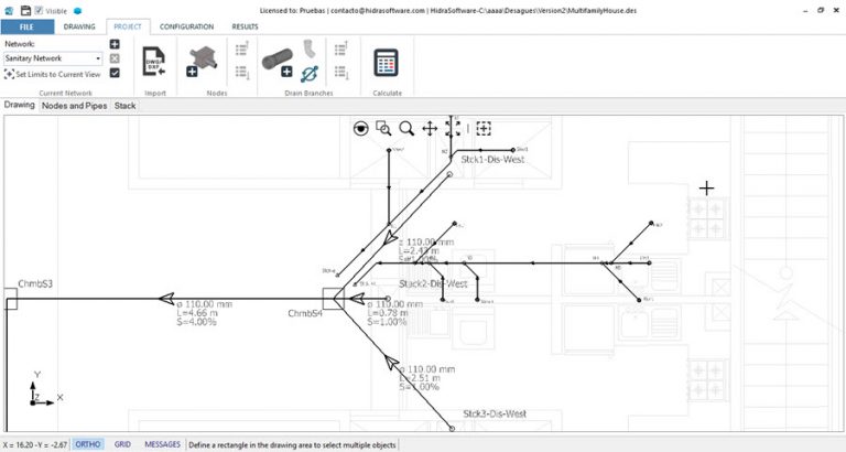 DESAGÜES new Features: The Drawing Window | HidraSoftware